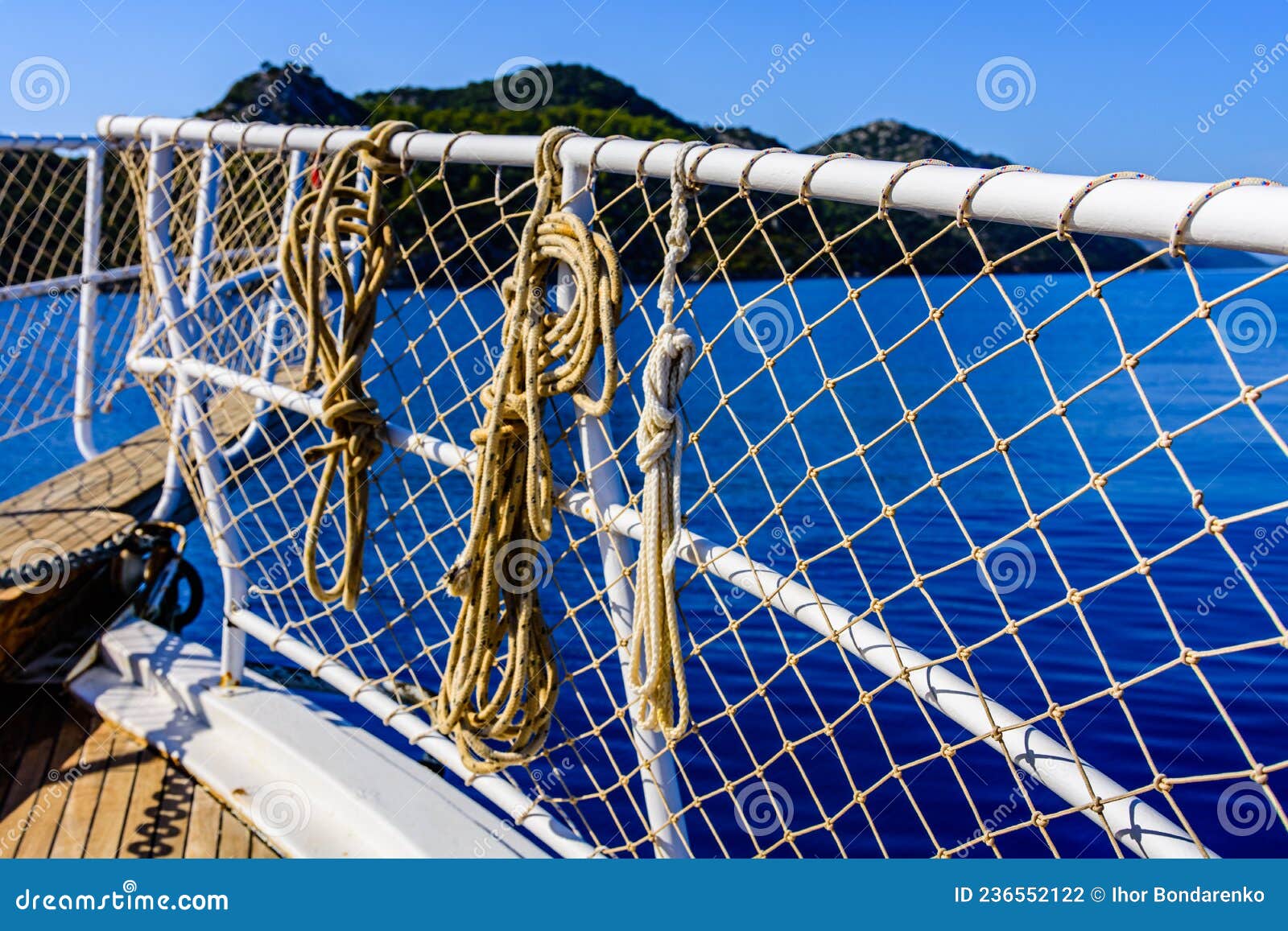 Ropes Hanging on Railings at the Yacht Bow Stock Photo - Image of ...