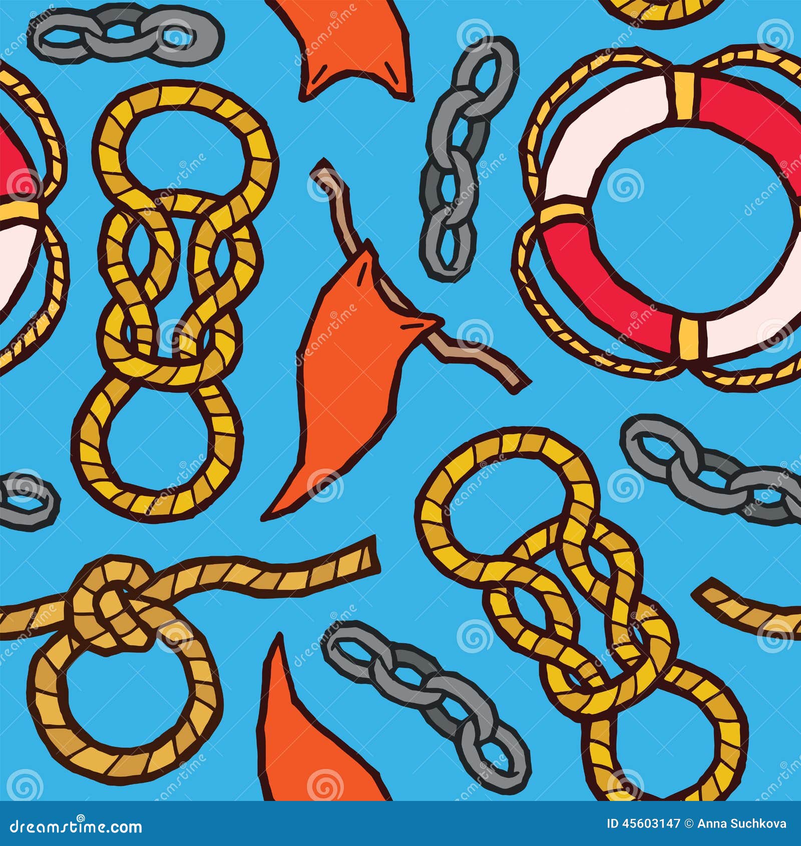 Ropes, Knots, Flags, Lifebuoy - Marine Rigging Stock Vector ...