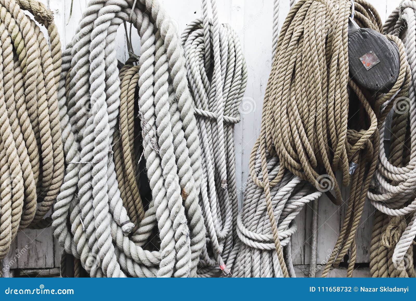 Ropes of an old ship stock photo. Image of interior - 111658732