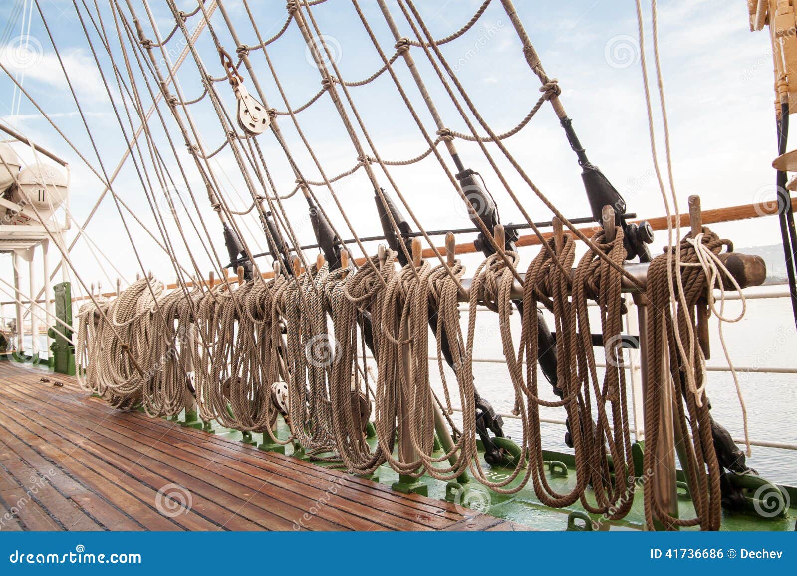 Ropes on an old vessel stock photo. Image of sail, blue - 41736686