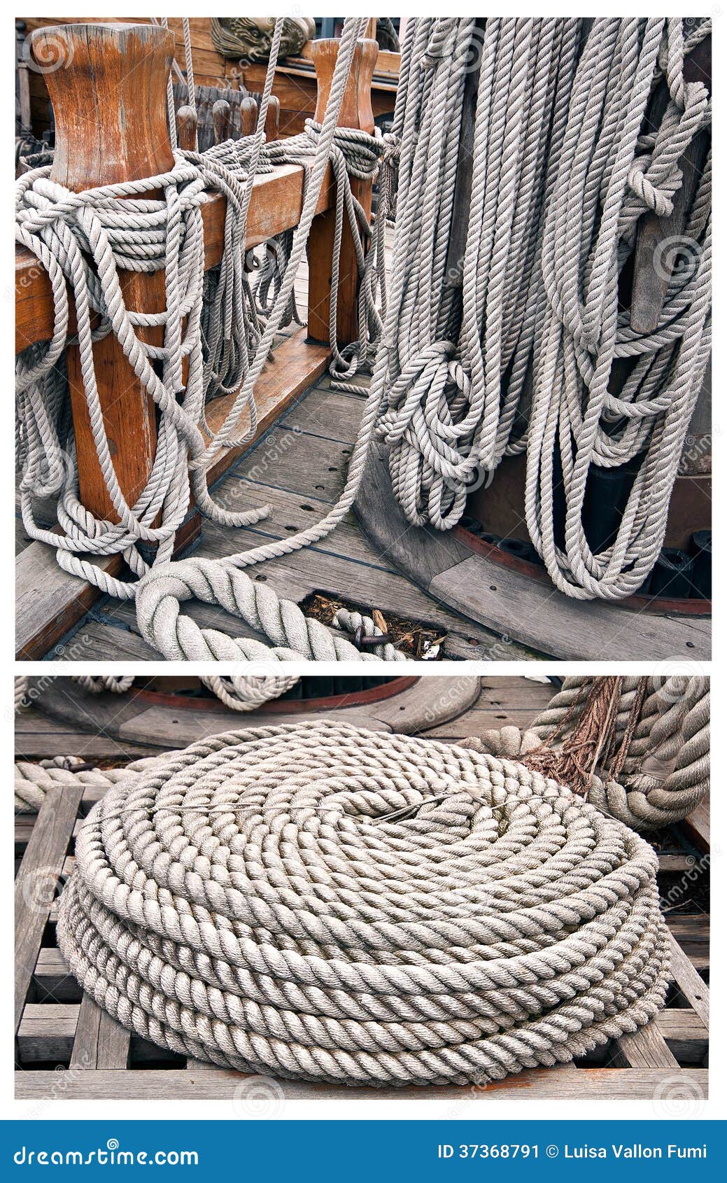 Ropes on an old yacht stock image. Image of fixed, close - 37368791