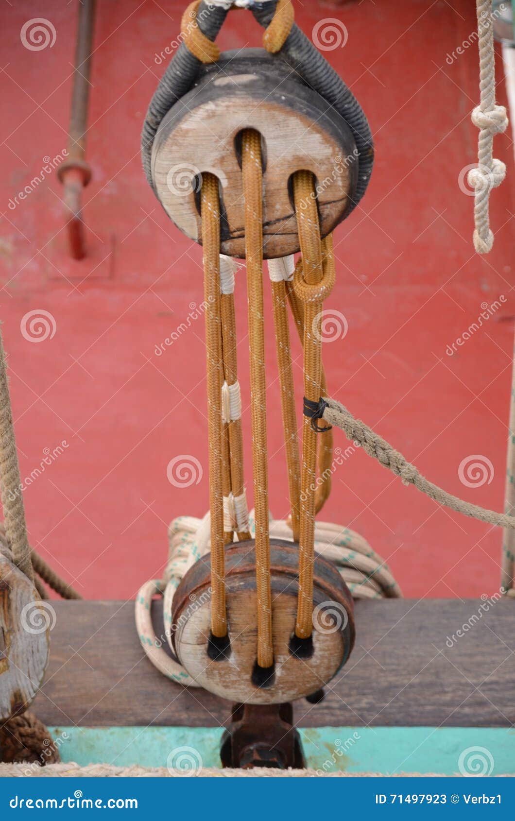 Ropes and Pulleys stock image. Image of river, wood, shipping - 71497923