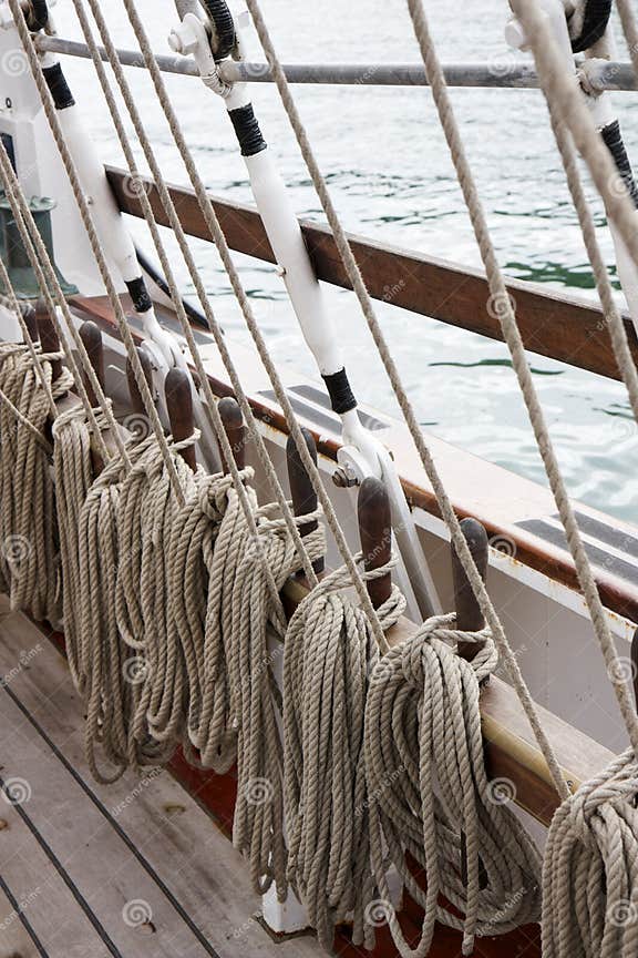 Ropes and Rigging on an Old Sail Ship Stock Image - Image of bundle ...