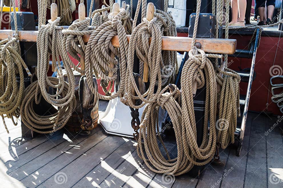 Ropes and Rigging on Old Vessel Stock Image - Image of maritime, boat ...