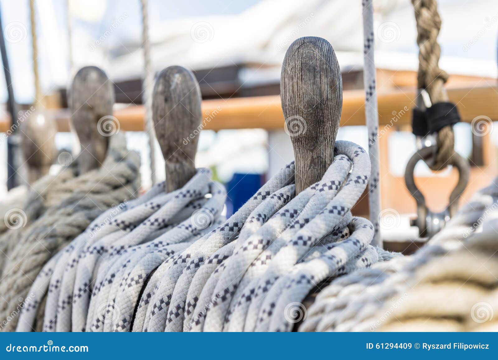 Ropes tied on a ship deck. stock image. Image of maritime - 61294409