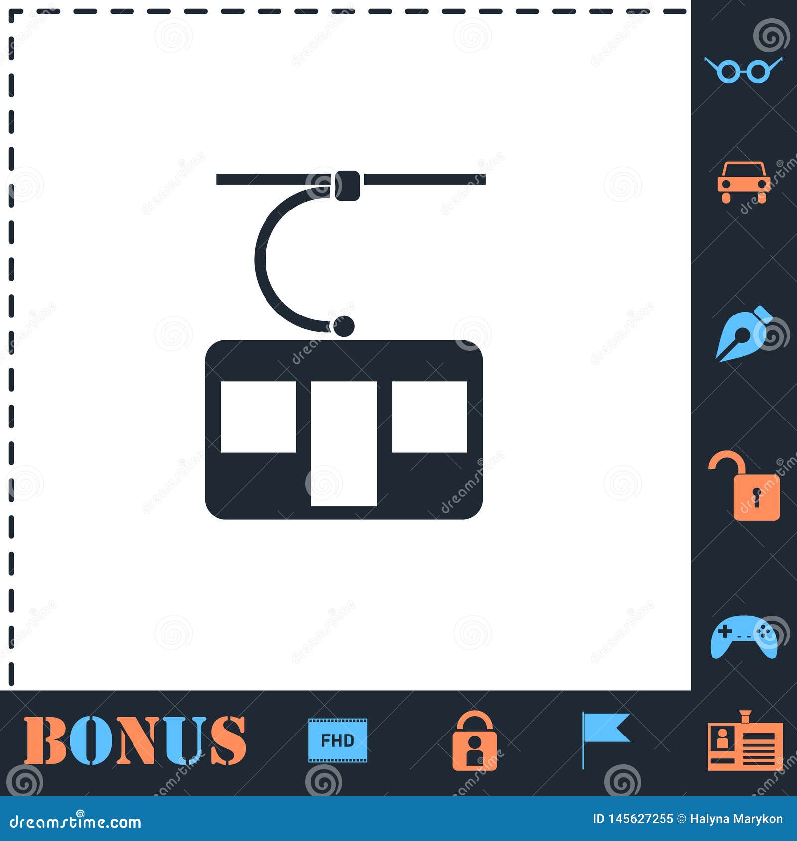 Ropeway cabines icon flat stock vector. Illustration of leisure - 145627255