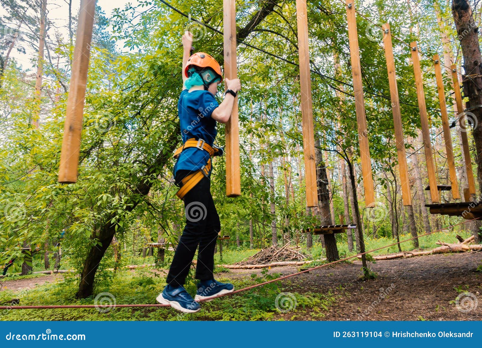 Ropeway with Obstacles for Children Stock Photo - Image of activity ...