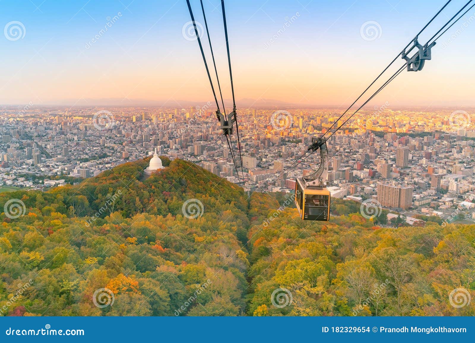 Ropeway Over Falling Multiple Colour Tree with Sapporo City Downtown ...