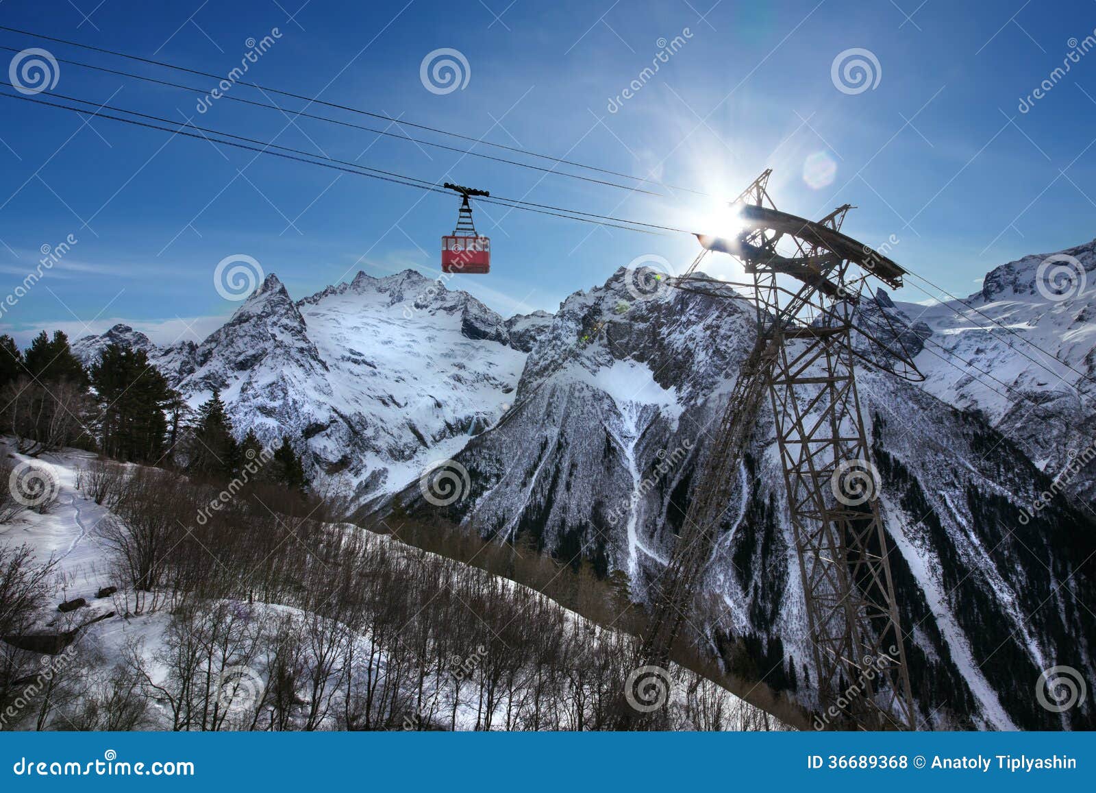 Ropeway in snow mountain stock photo. Image of beautiful - 36689368