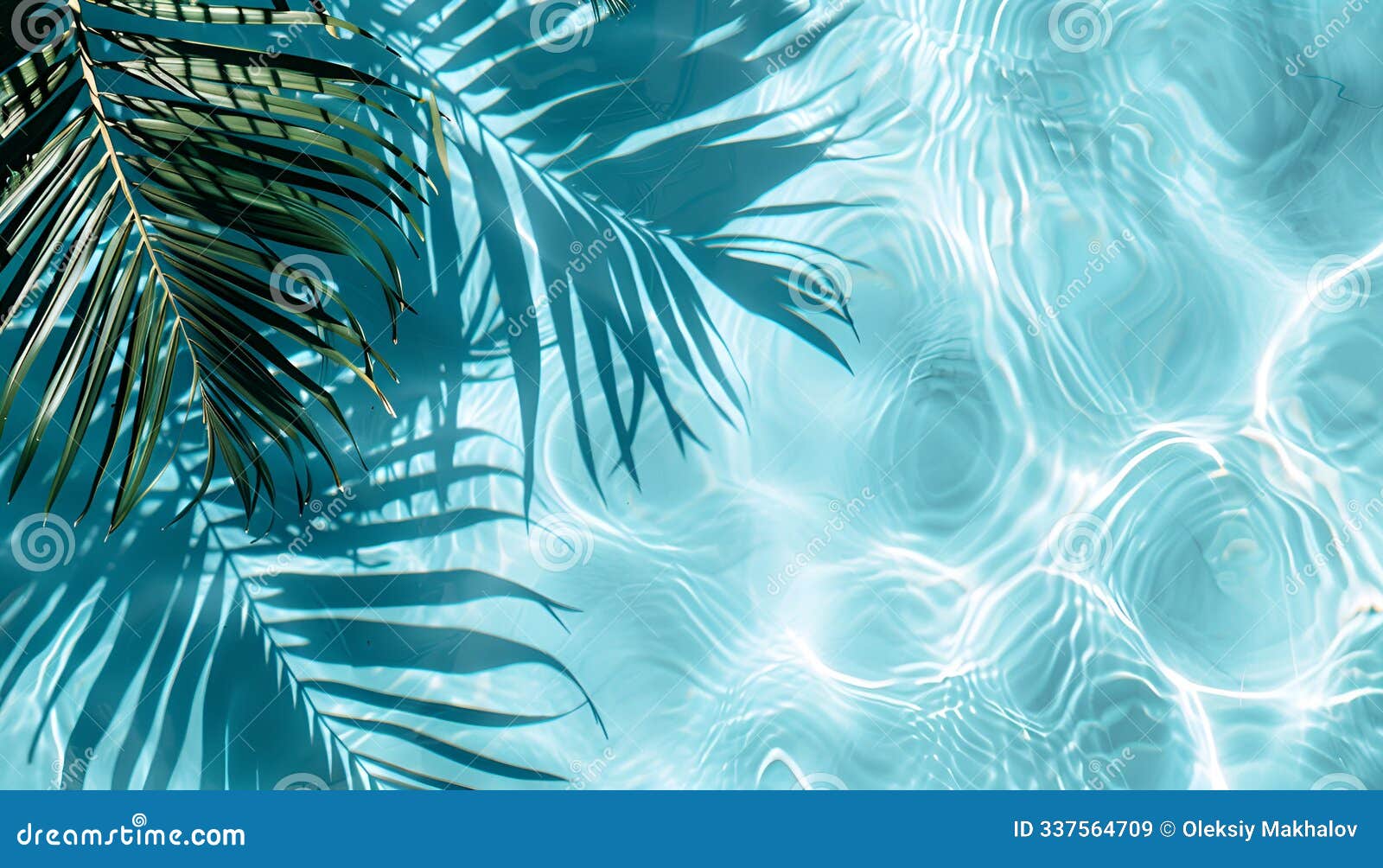 Ropical Leaf Shadow On Water. Transparent Overlay Of Palm Leaf Silhouette With Ripples On Blue ...