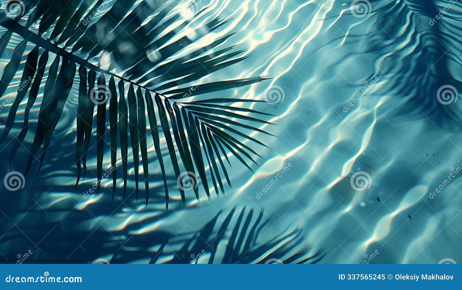 Ropical Leaf Shadow On Water. Transparent Overlay Of Palm Leaf Silhouette With Ripples On Blue ...
