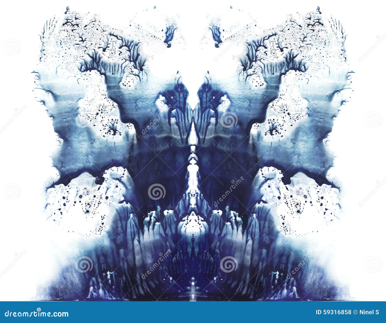 Rorschach. Blue watercolor stock illustration. Illustration of drawn ...