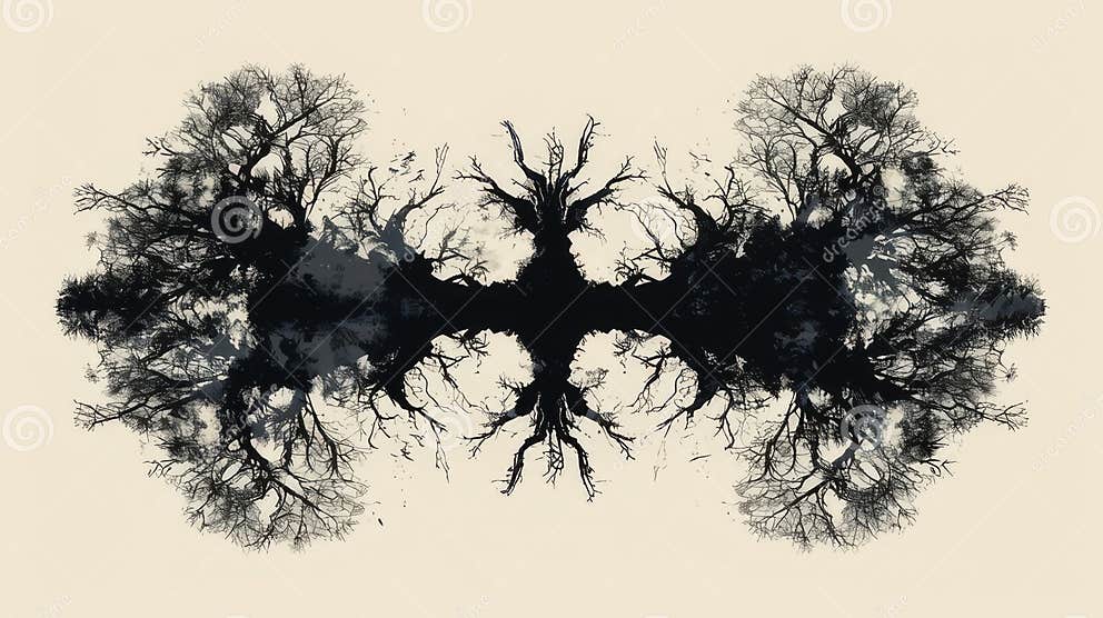 Rorschach Inkblot: Tree Symbolizing Growth, Vitality, and Interconnectedness Stock Illustration ...