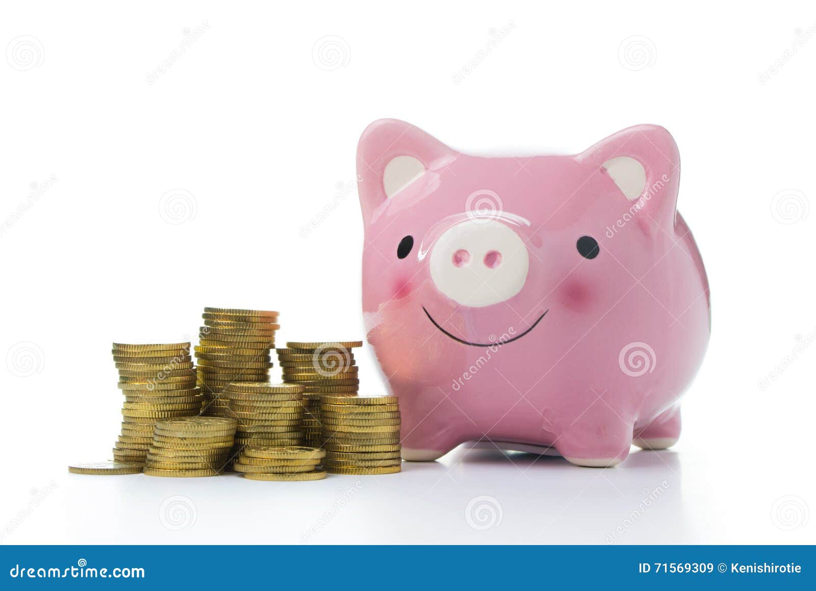 Rosa Spargris Med Guld- Mynt Fotografering för Bildbyråer - Bild av ...