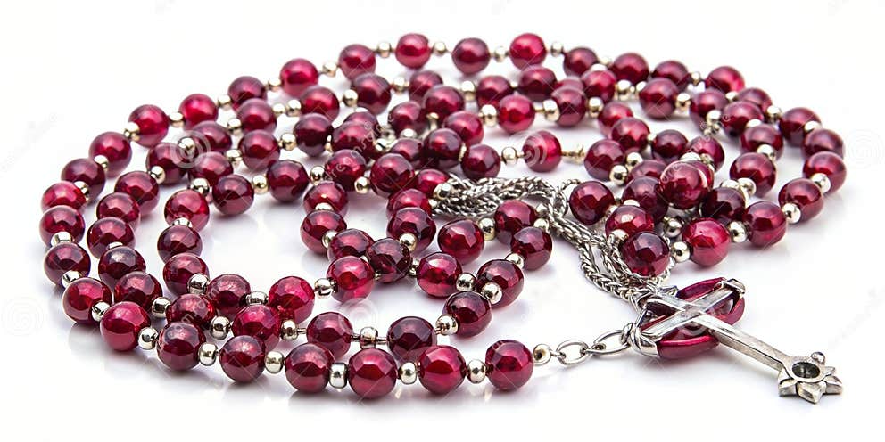 Rosary in Ruby Crystals Silver Beads Creative AI Stock Illustration ...