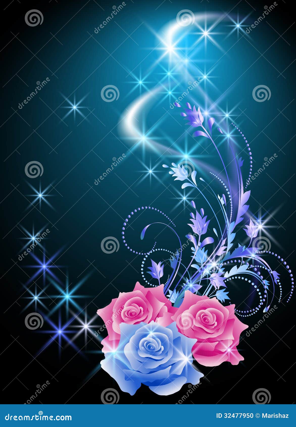 Rosas y estrellas ilustración del vector. Ilustración de reluciente ...