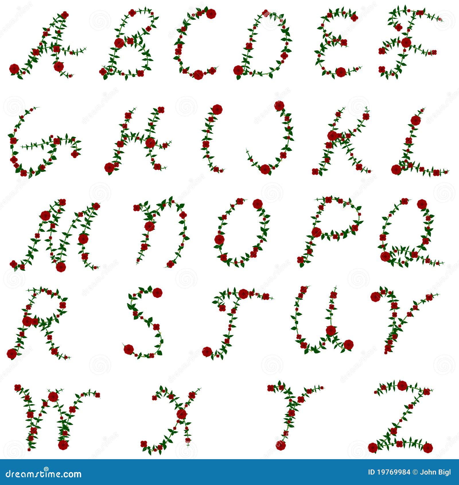 Rose alphabet stock vector. Illustration of green, letter - 19769984