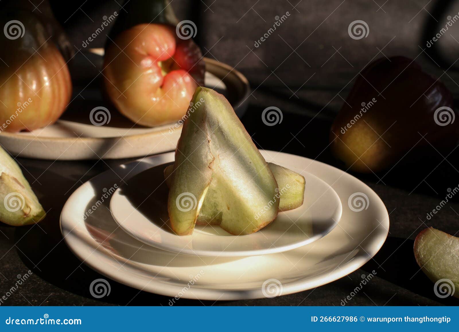 Rose Apple or Jambu on Dark Background Under Sunlight. Stock Photo ...