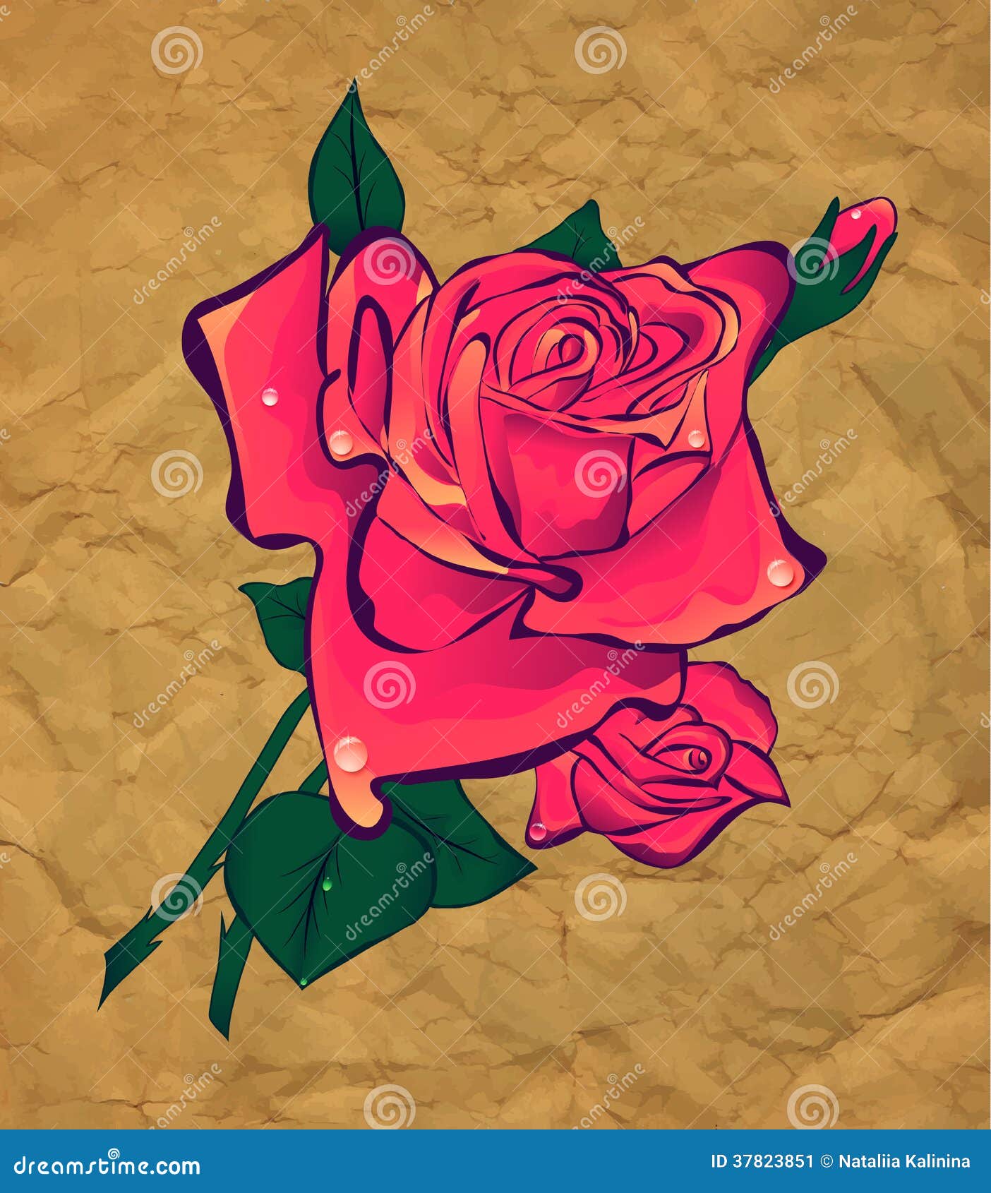 Rose on a background paper stock vector. Illustration of leaf - 37823851