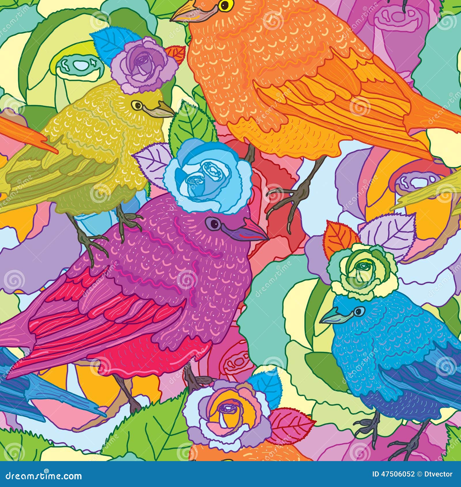 Rose bird seamless pattern stock vector. Illustration of decorative ...