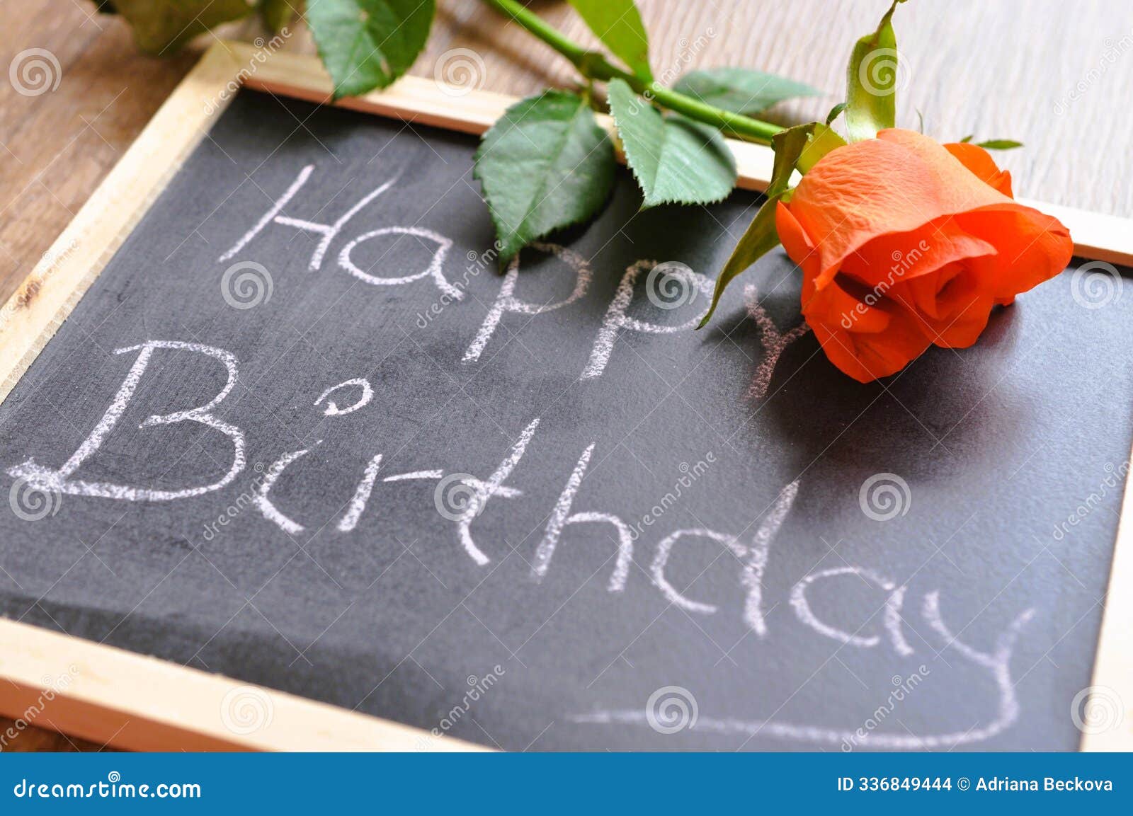 Rose on the Board with Happy Birthday Write Stock Photo - Image of pink ...