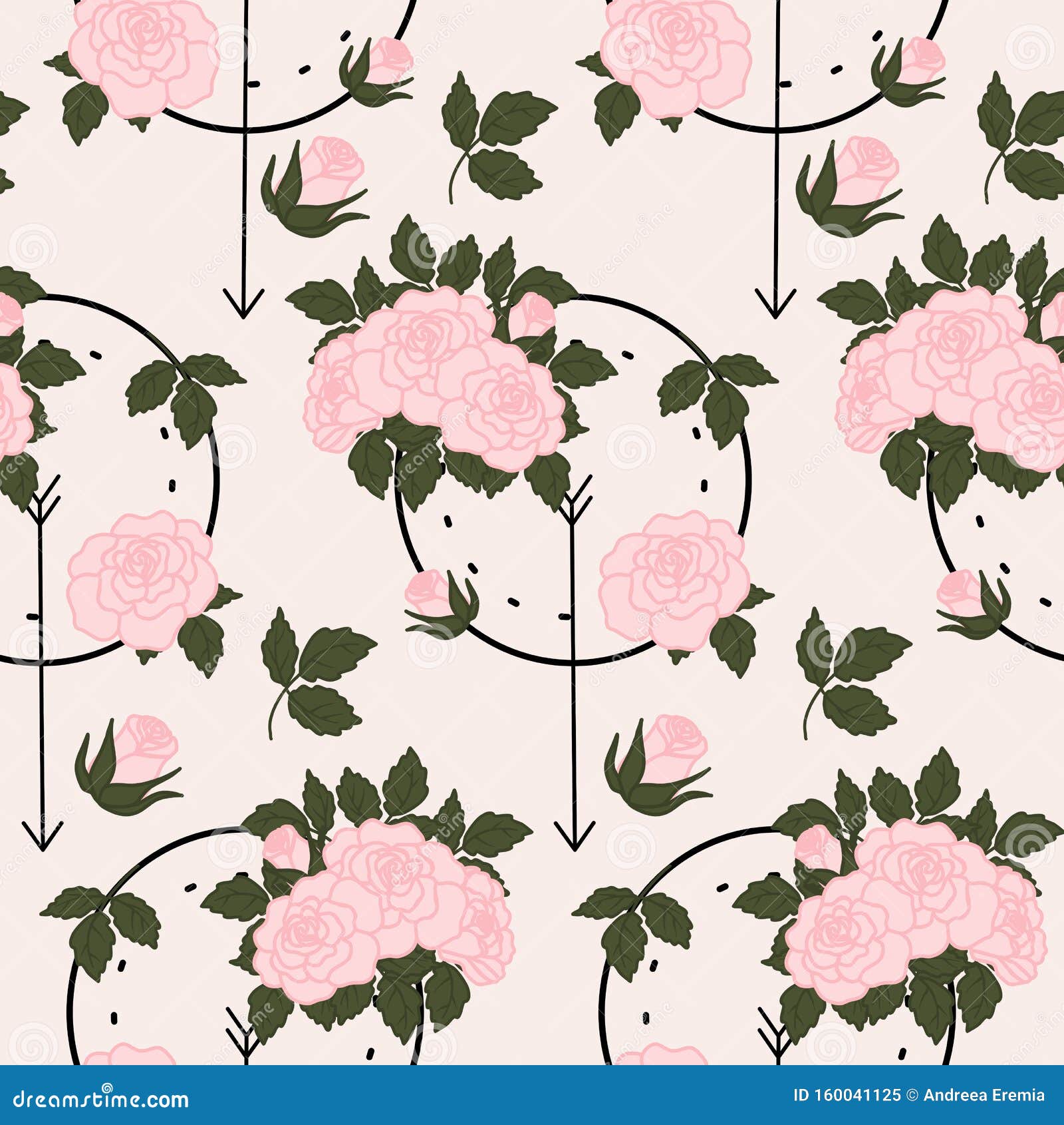 Rose Bouquet and Geometric Elements in a Seamless Pattern Design Stock ...
