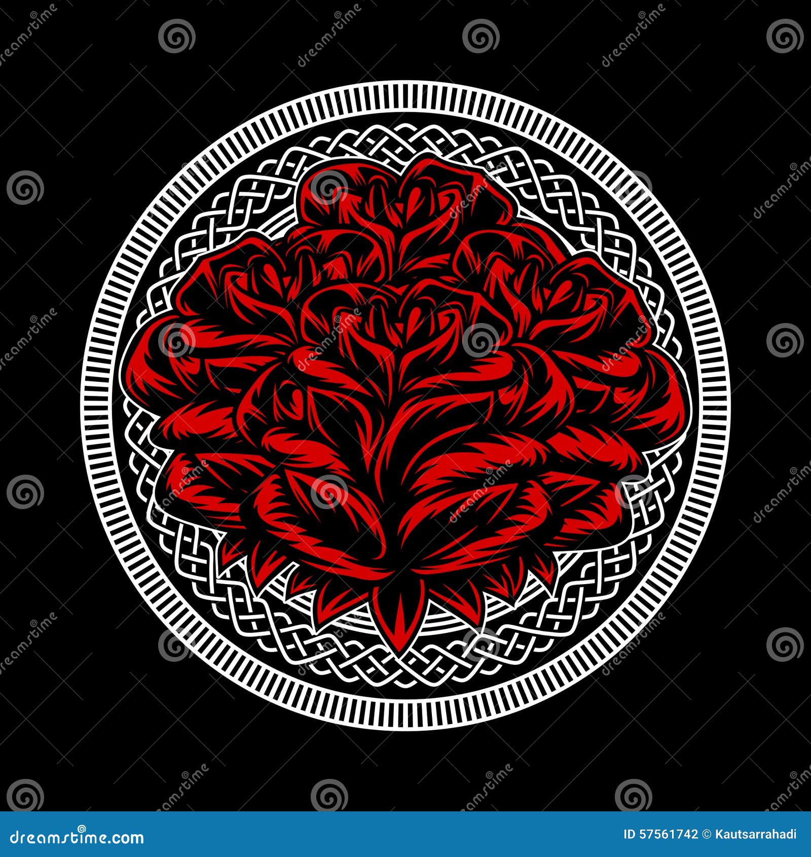 Rose with Decorative Circle Illustration. Stock Vector - Illustration ...