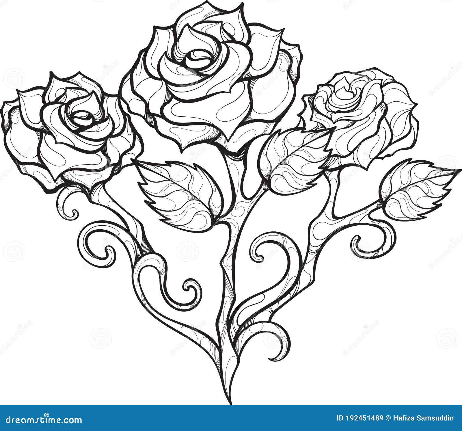 Rose Design Outline Vector Line. Vector Illustration Decorative Design ...
