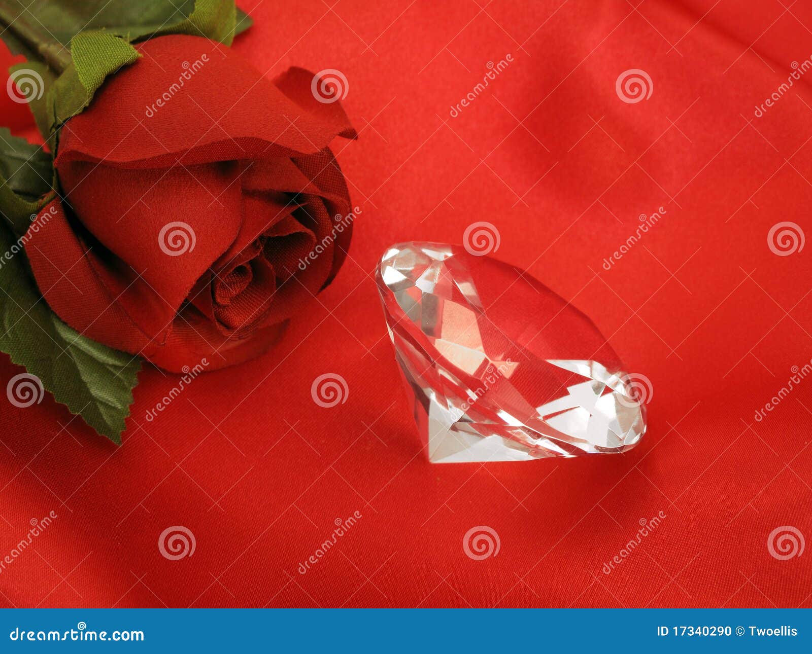 Rose with Diamond on Red Satin Stock Photo - Image of abstract, diamond ...