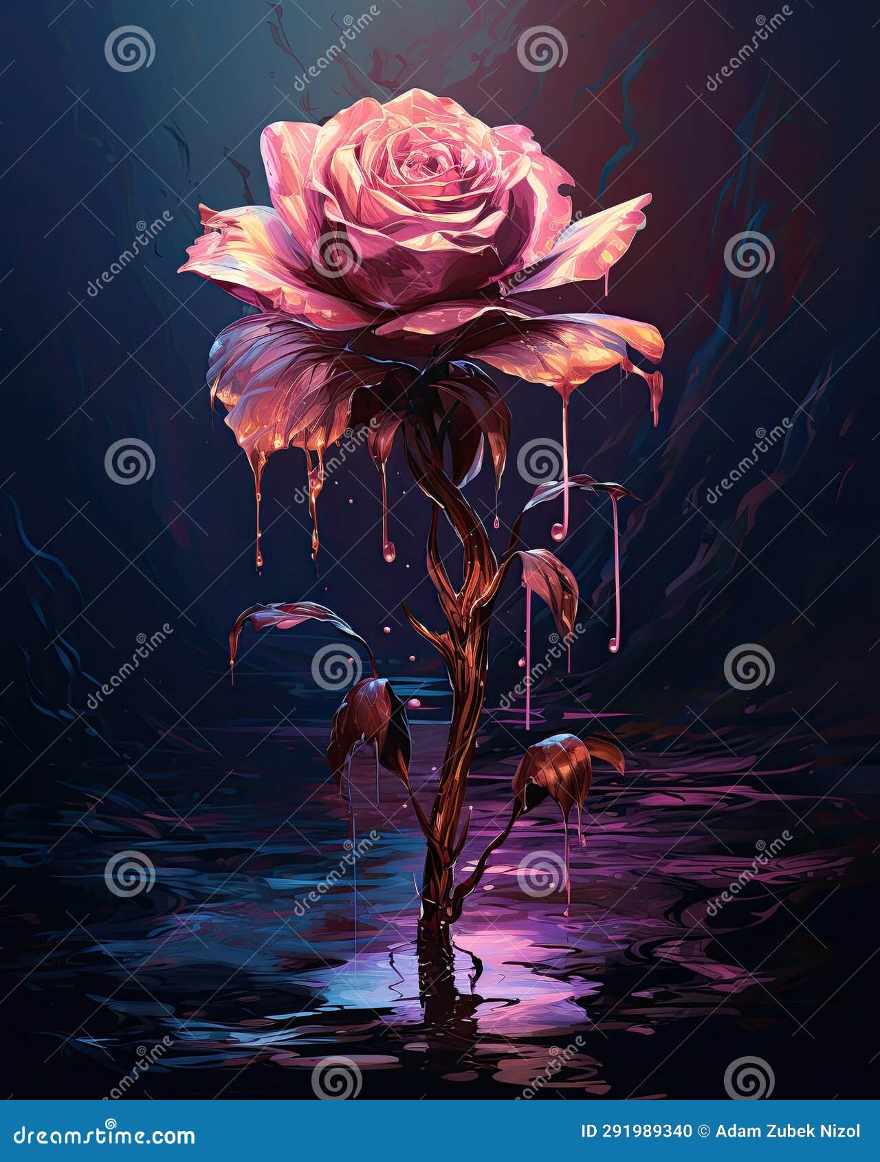 A Rose with Dripping Paint on it Stock Illustration - Illustration of ...