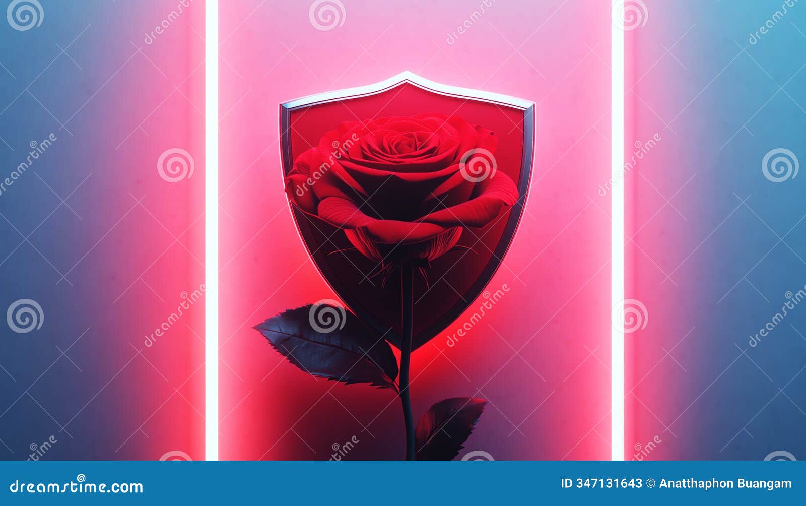 Rose Enclosed within Neon-lit Shield, Creating a Striking Visual of ...