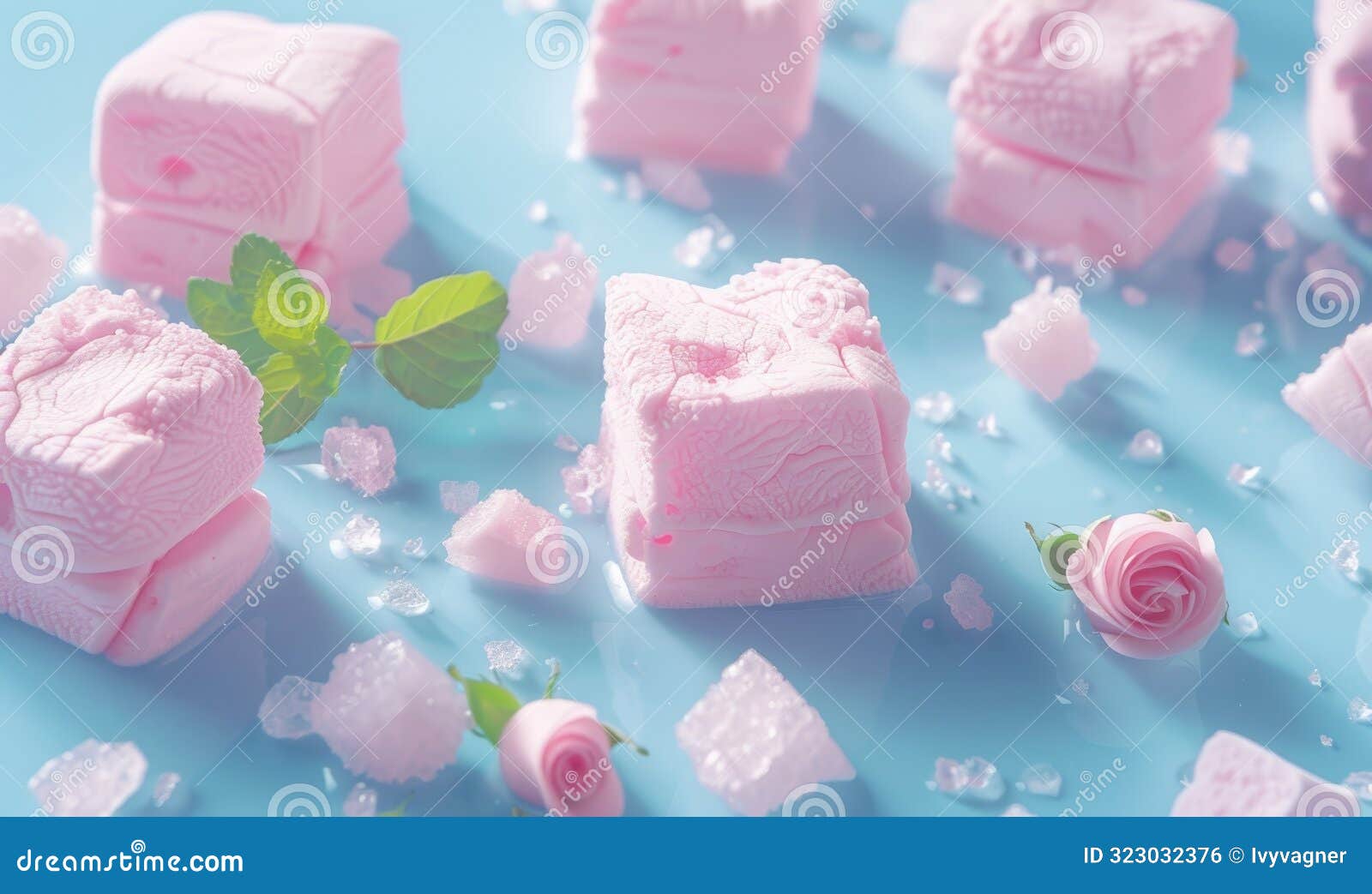 Rose-flavored Marshmallows on a Light Blue Background Stock Photo ...