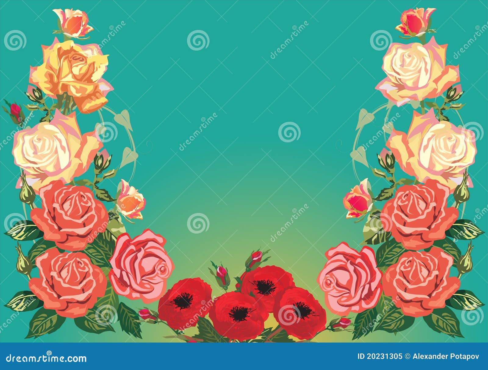 Rose Floral Half Frame Pattern Stock Vector - Illustration of periodic ...