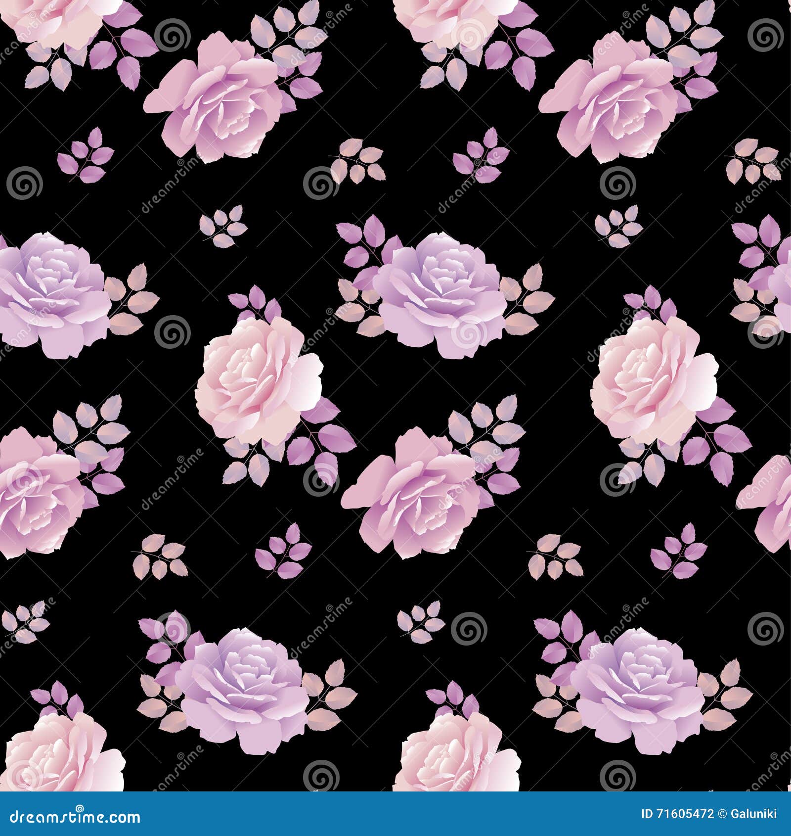 Rose Floral Pattern on Black Background. Stock Vector - Illustration of ...