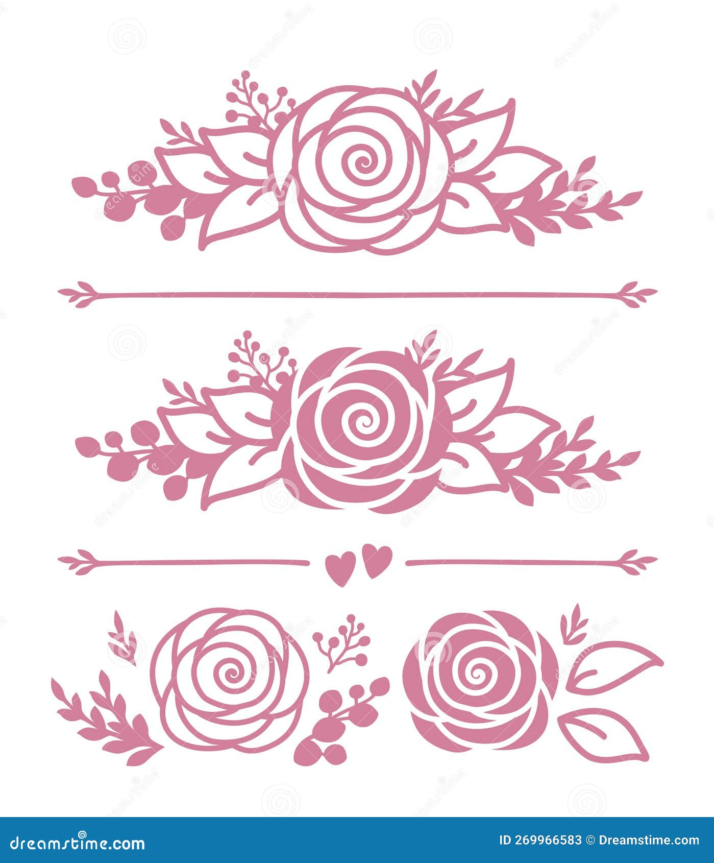 Rose Flower Border Pattern and Design Elements Stock Vector ...