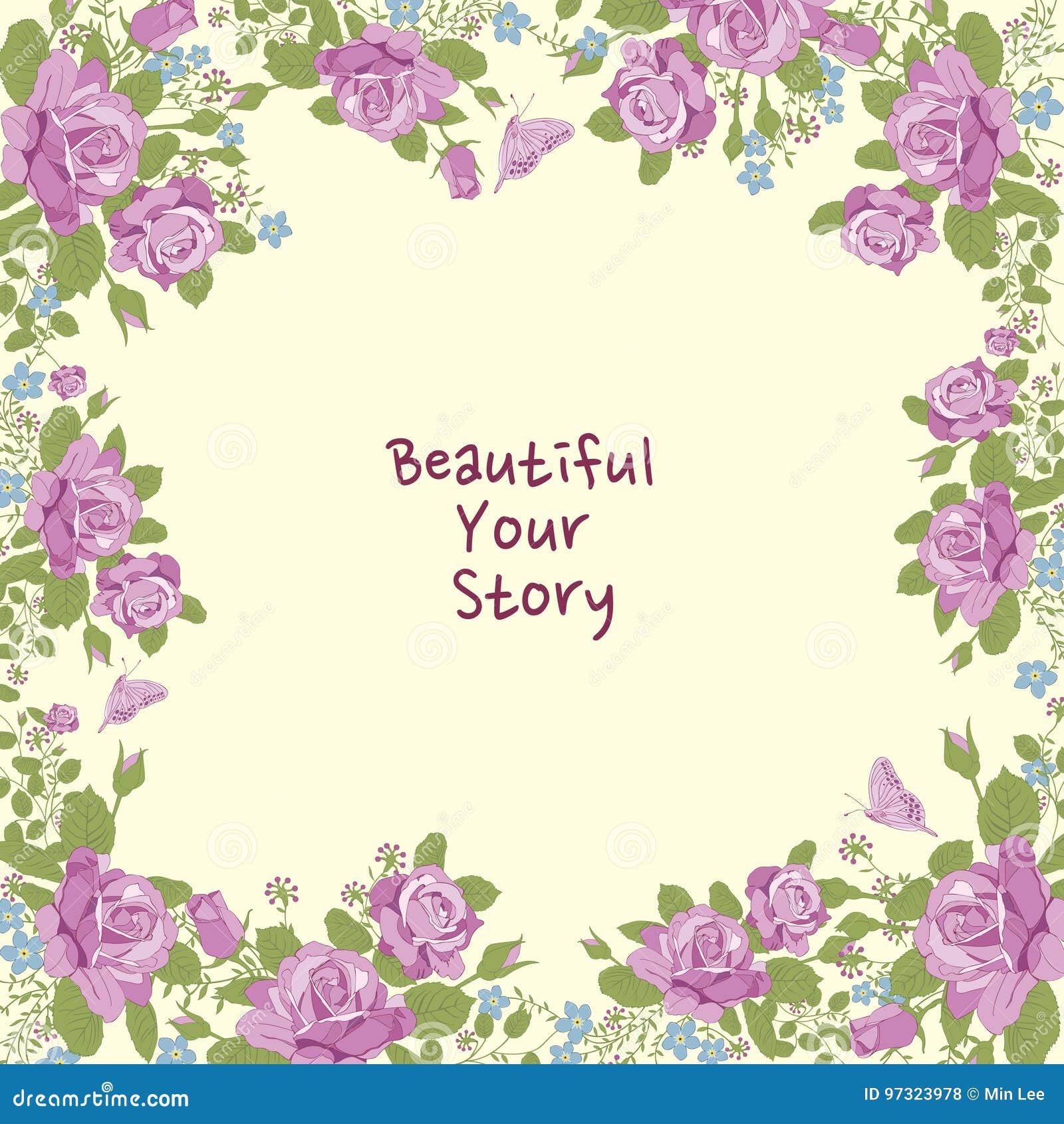 Rose Flower And Butterfly Frame Background Vector Illustration ...