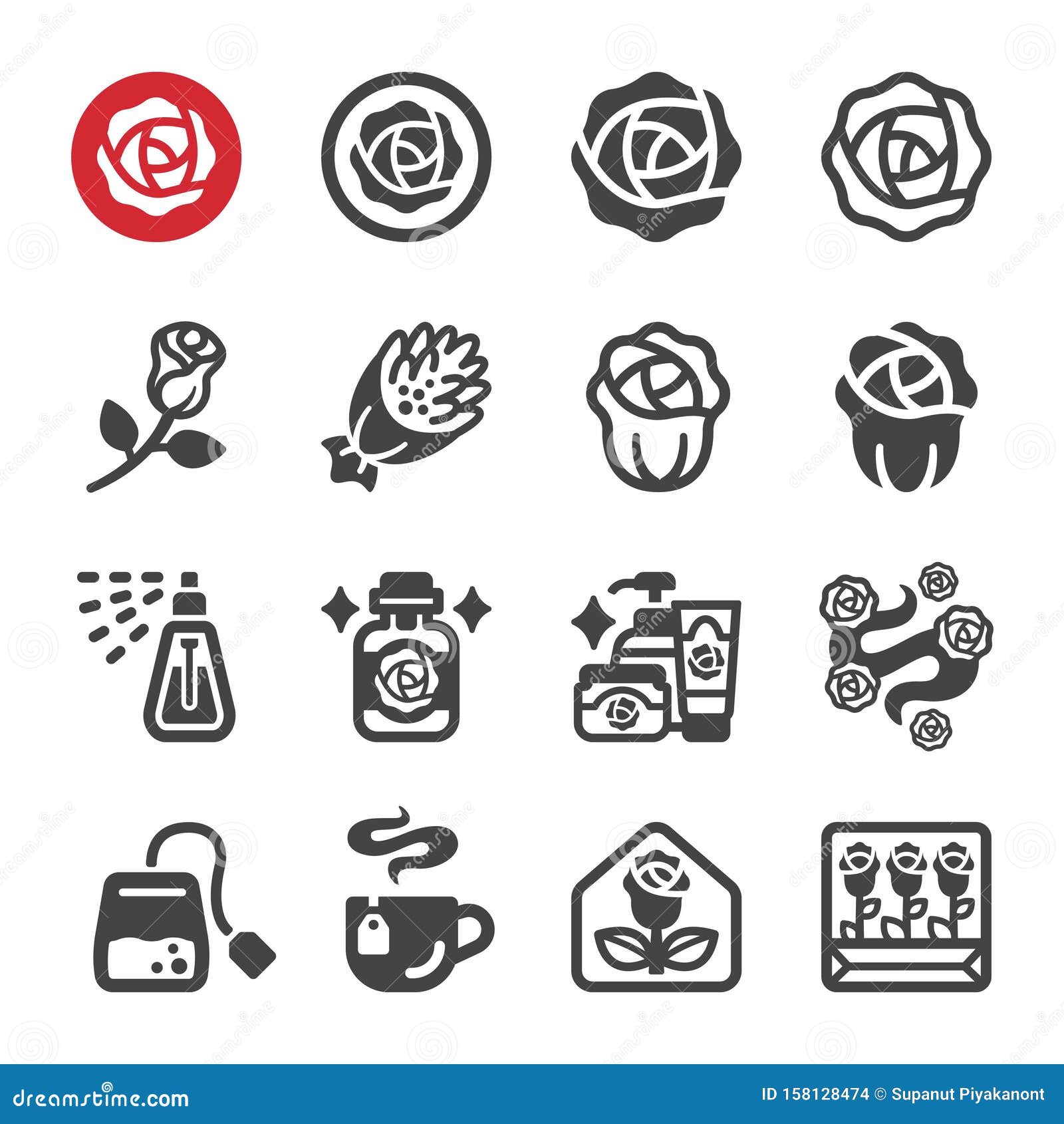 Rose icon set stock vector. Illustration of graphic - 158128474