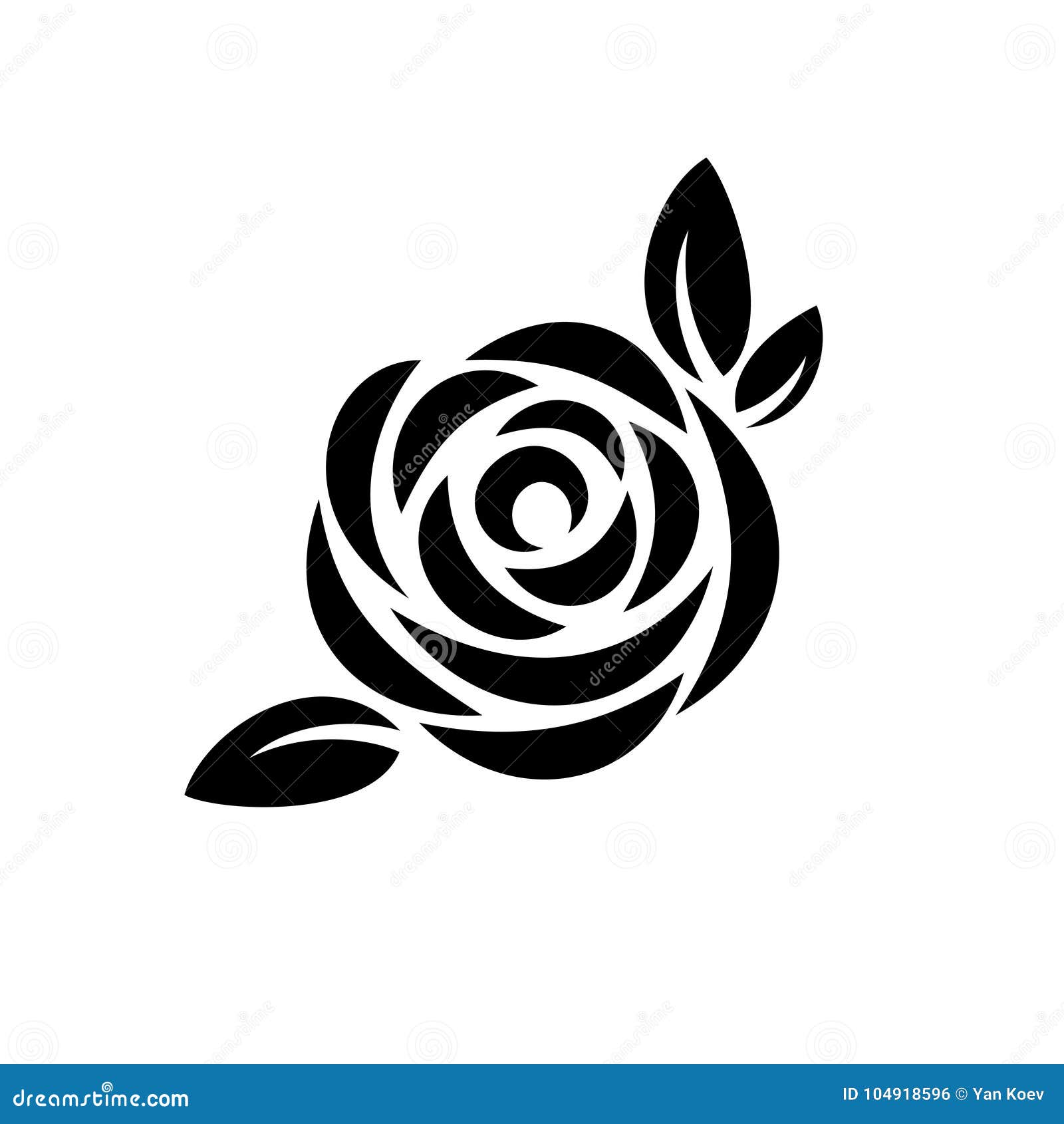 Rose Flower with Leaves Black Silhouette Logo. Stock Vector ...