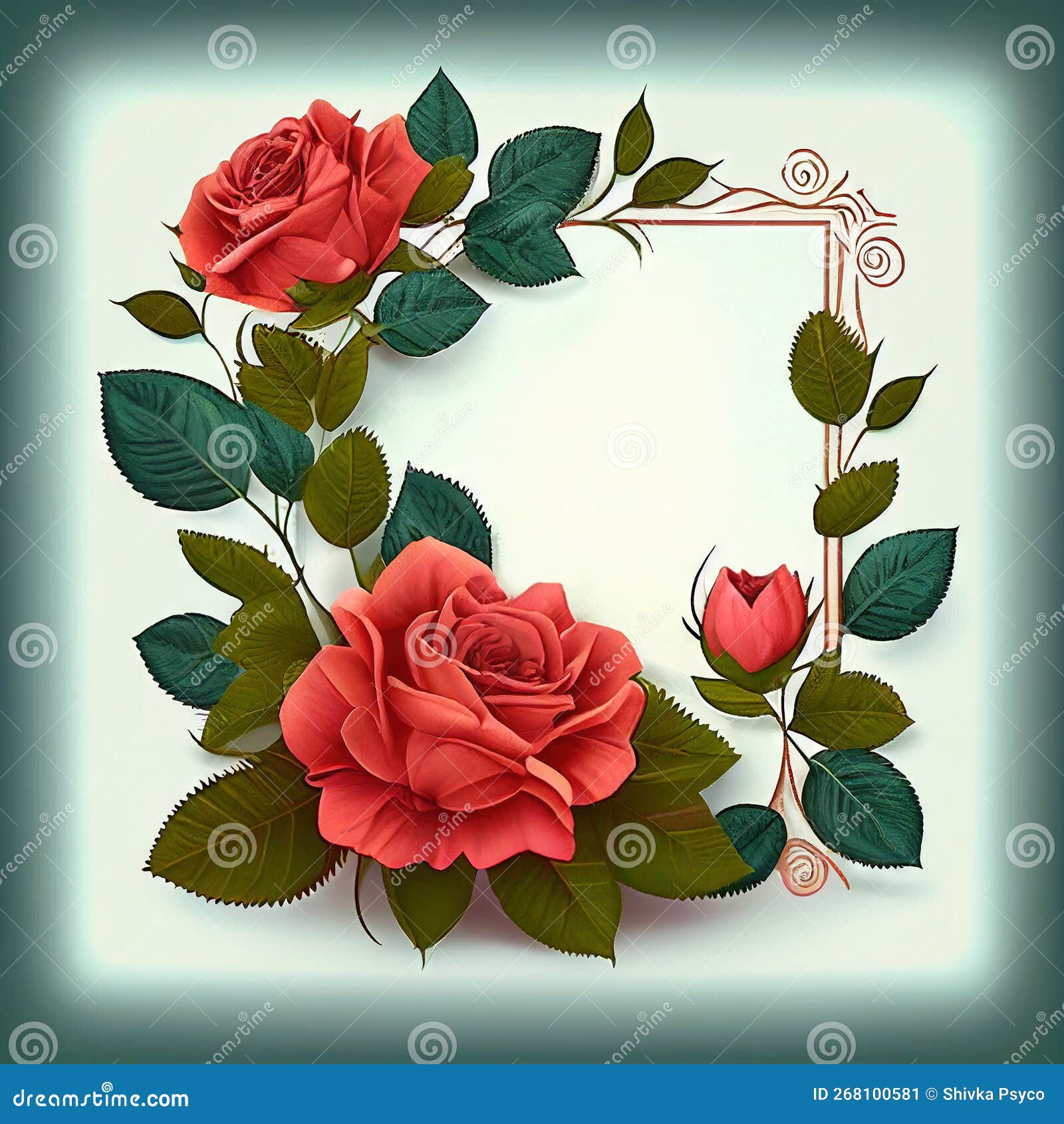 Rose Flower with Leaves Frame Generative AI Stock Illustration ...