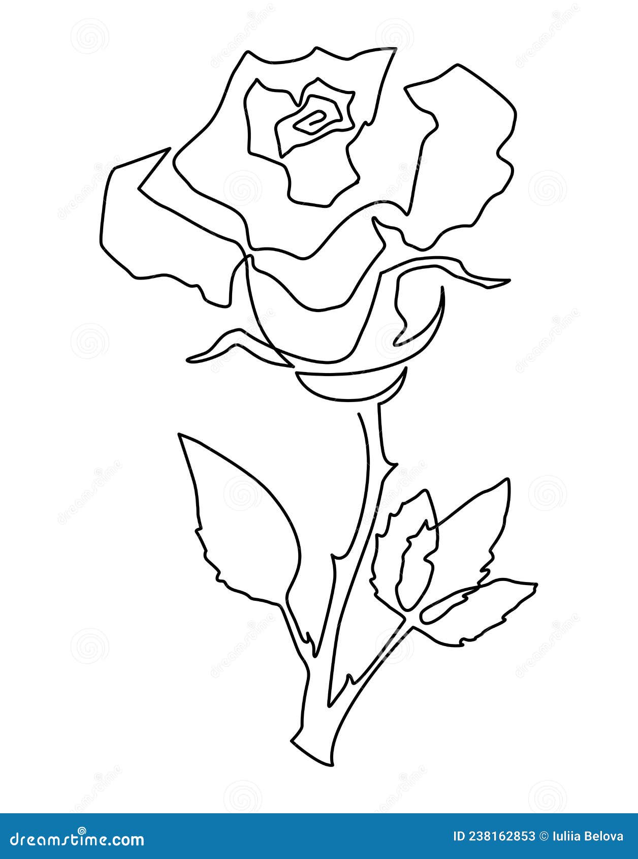 Rose Flower on a Stem. Continuous Line Drawing Stock Vector ...