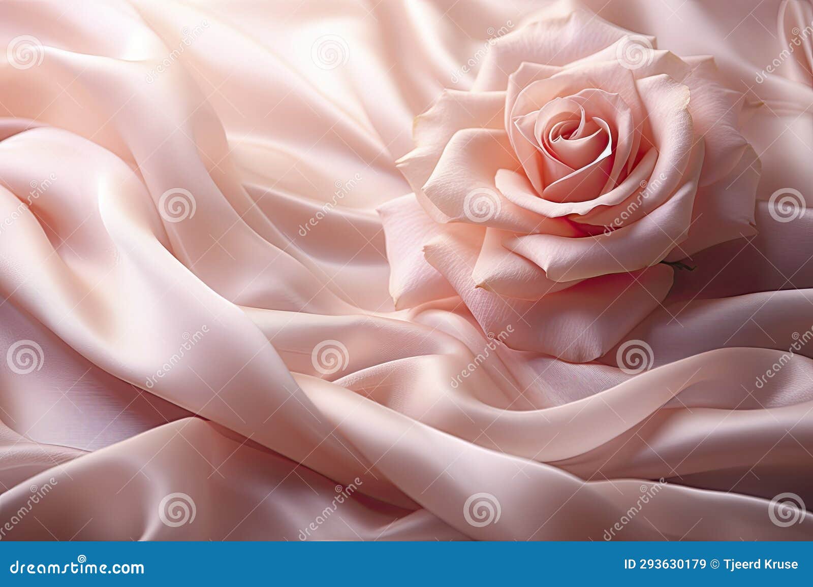 Rose Flower on a Waved Draped Soft Pink Silk Fabric. Texture Horizontal ...