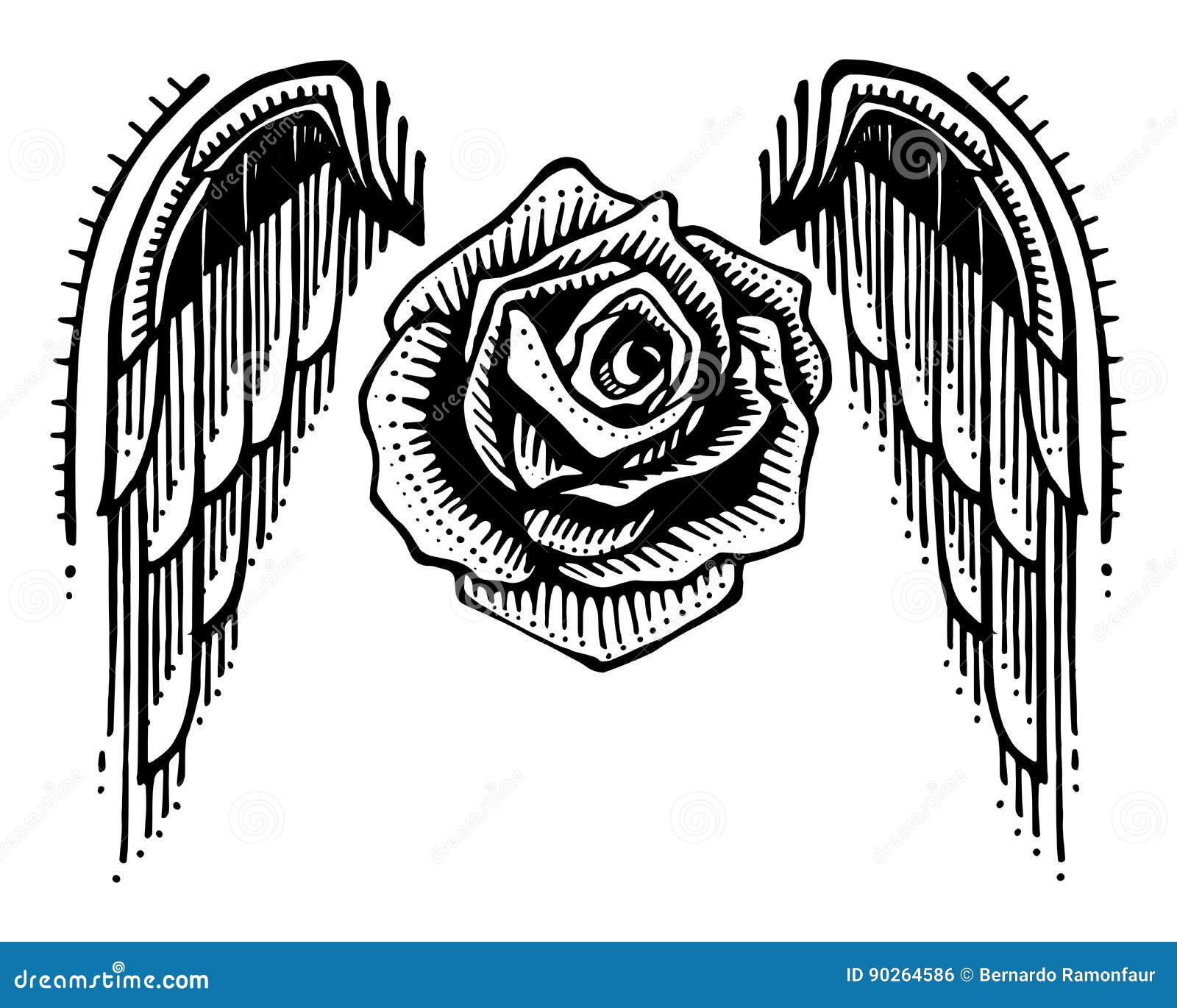 Rose Flower and Wings Illustration Stock Vector - Illustration of ...