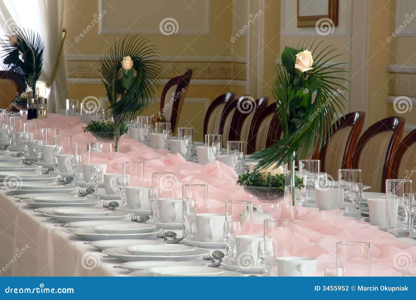 Rose Flowers on Banquet Table Stock Photo - Image of furnished, place ...