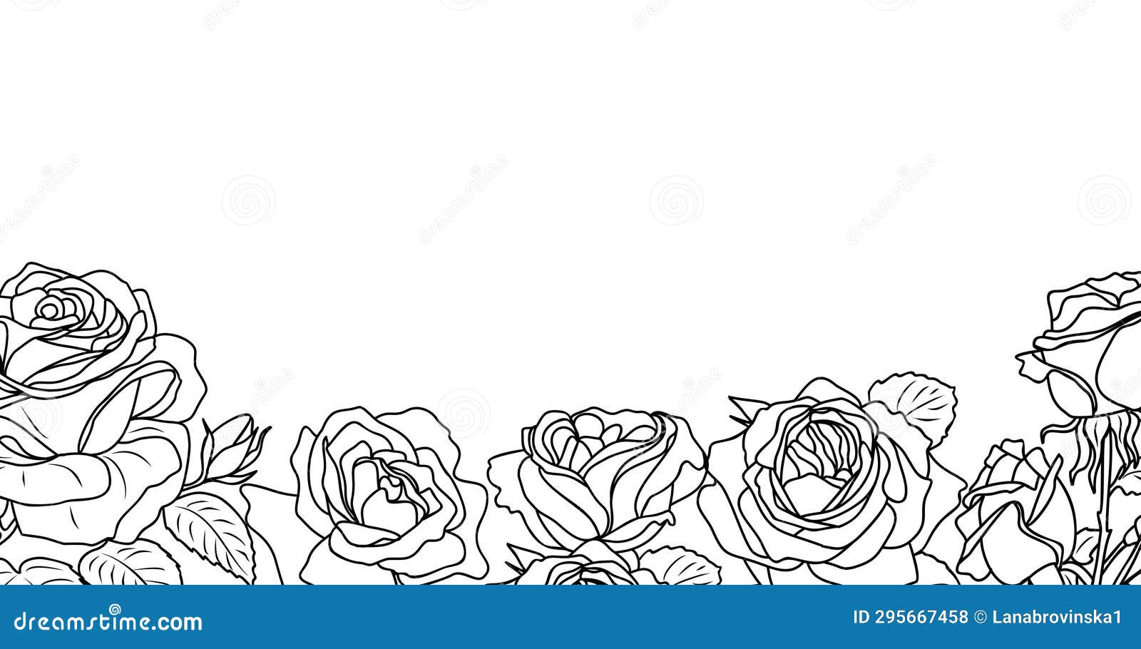 Rose Flowers Border Line Art Vector Illustration. Stock Vector ...