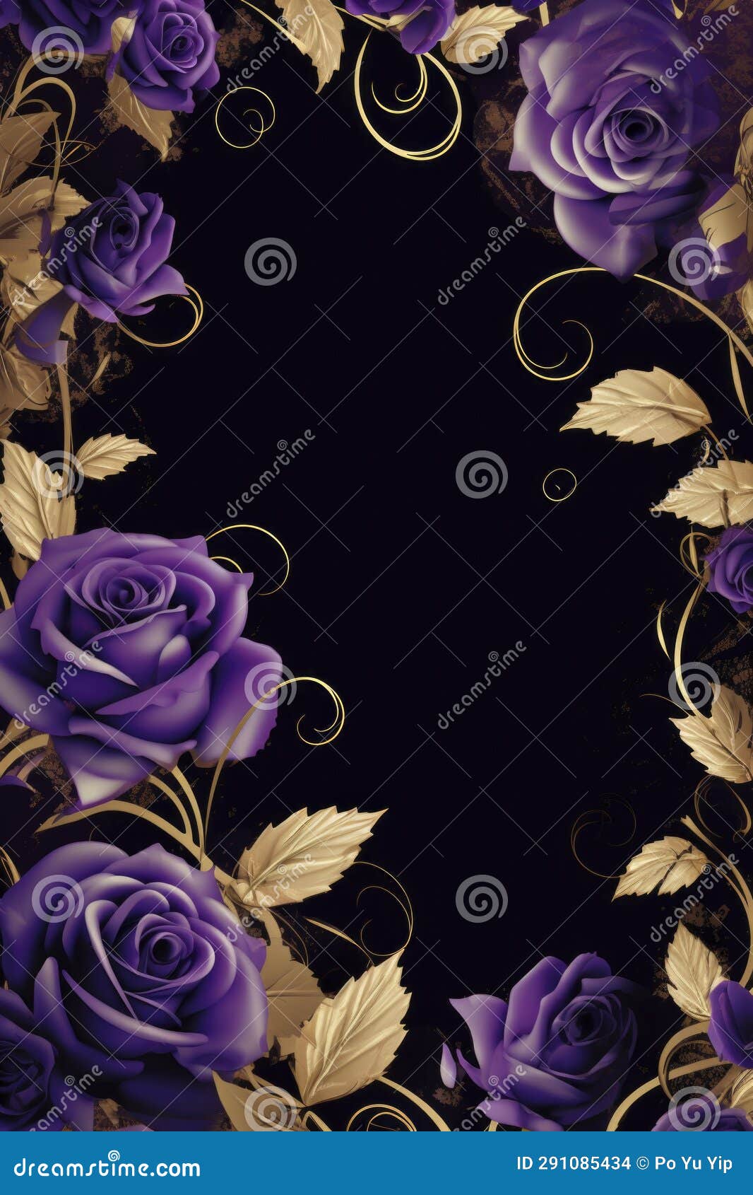Rose Flowers Frame with Gradient Backlight and Subtle Gold Lines Stock ...