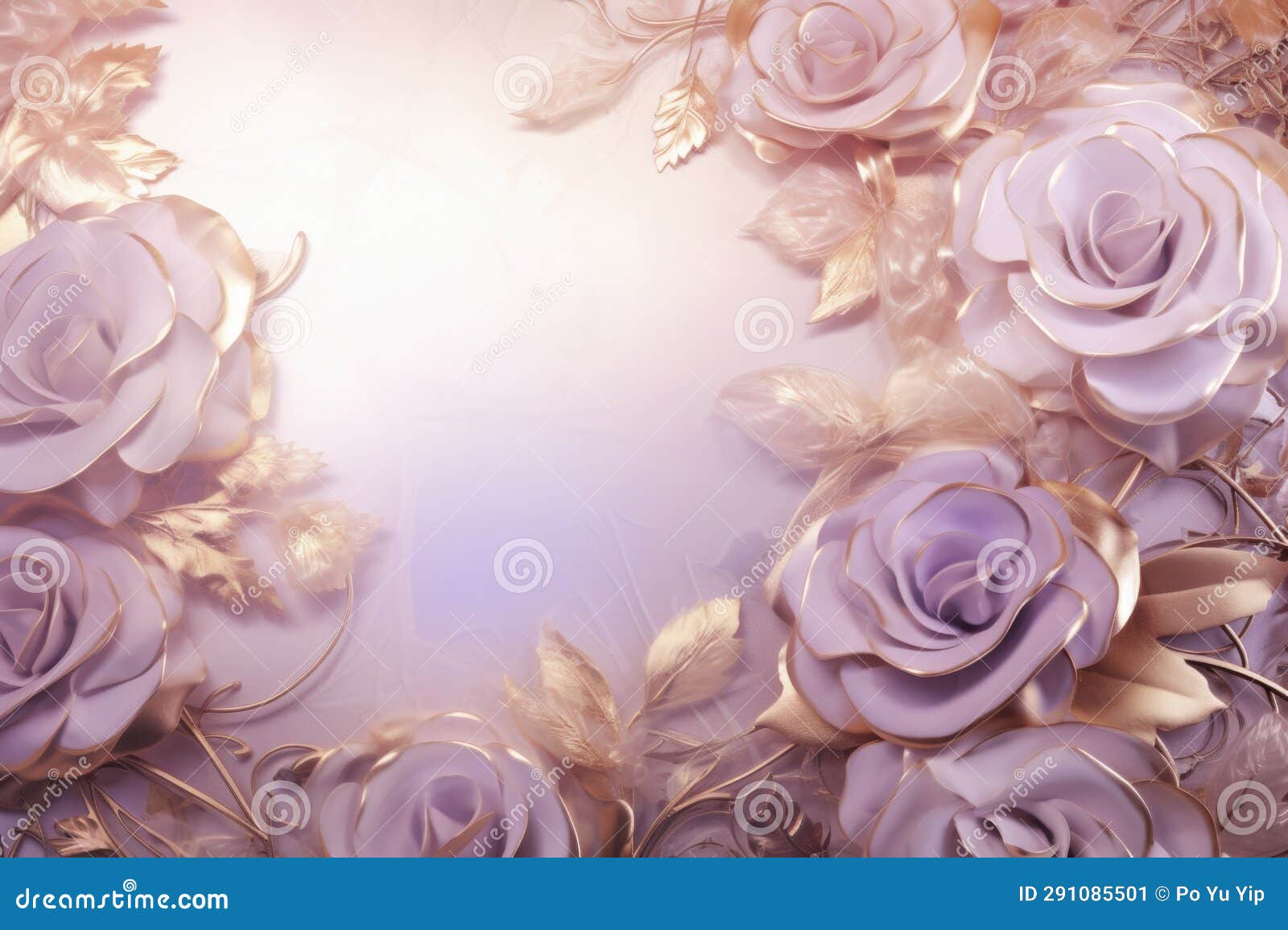Rose Flowers Frame with Gradient Backlight and Subtle Gold Lines Stock ...