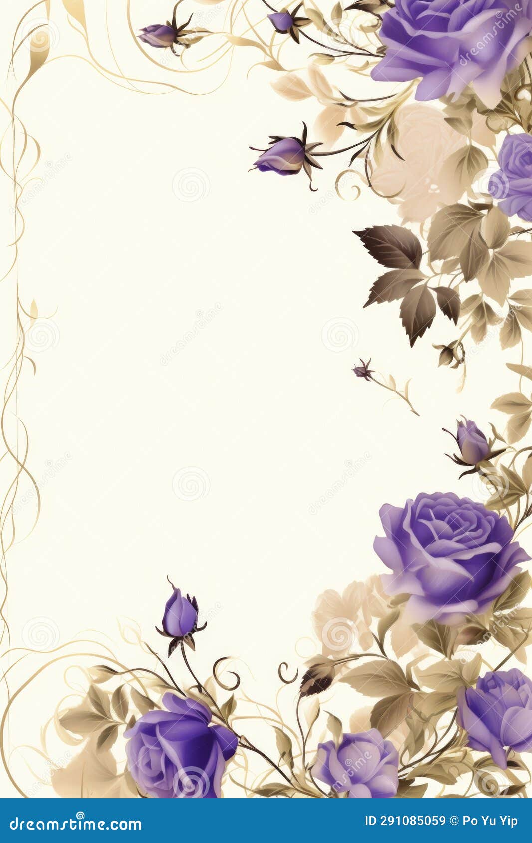 Rose Flowers Frame with Gradient Backlight and Subtle Gold Lines Stock ...