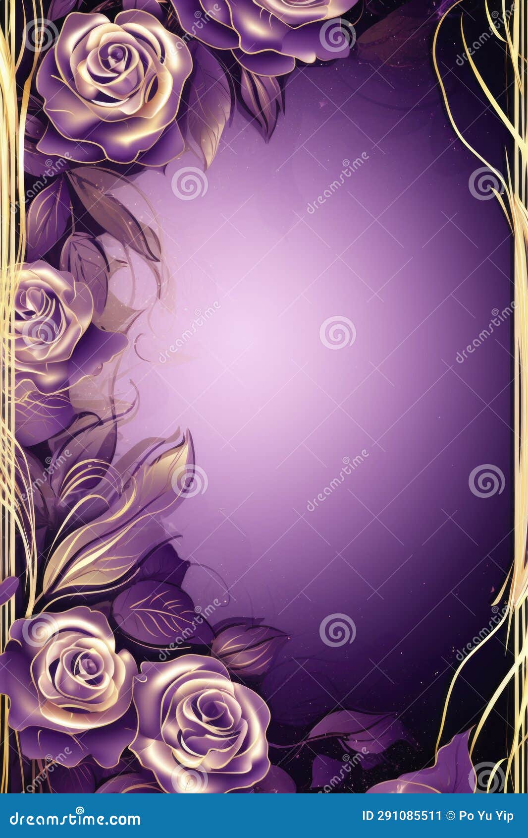 Rose Flowers Frame with Gradient Backlight and Subtle Gold Lines Stock ...