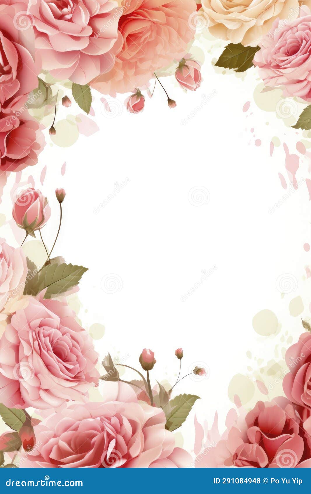 Rose Flowers Frame with Gradient Backlight and Subtle Gold Lines Stock ...