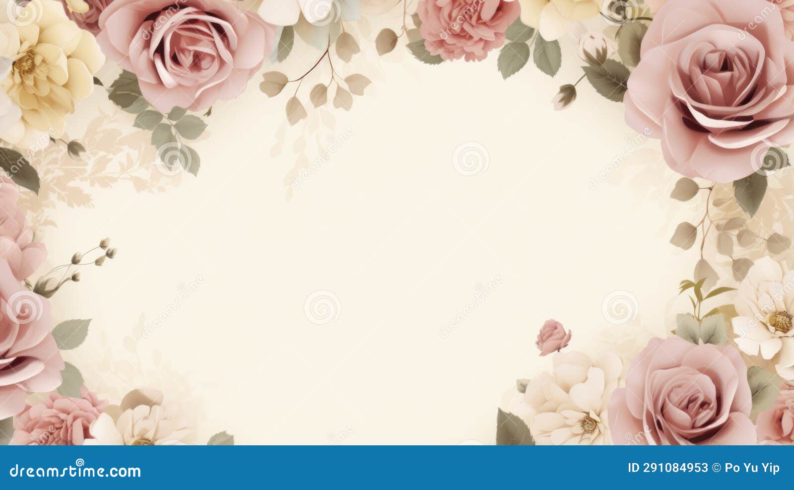 Rose Flowers Frame with Gradient Backlight and Subtle Gold Lines Stock ...